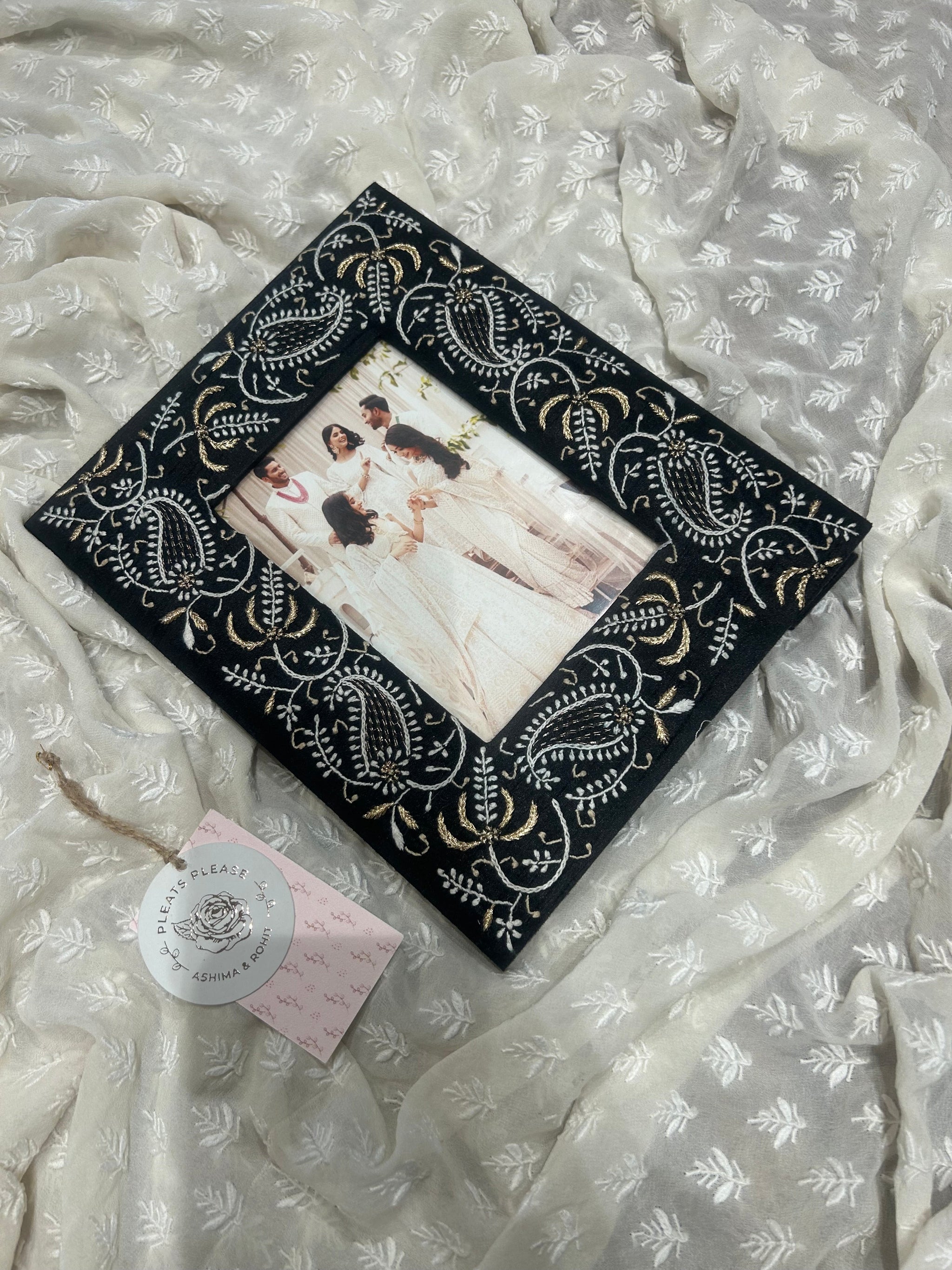 Black Chikankari Photo Frame